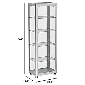 Displays2go Locking Glass Display Case, Illuminated – Silver (DCKDMT24S)