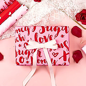 WRAPAHOLIC Valentine's Day Wrapping Paper Roll - Mini Roll - 3 Rolls - 17 Inch X 120 Inch Per Roll - Pink and Red Sweet Design for Wedding, Baby Shower and Birthday