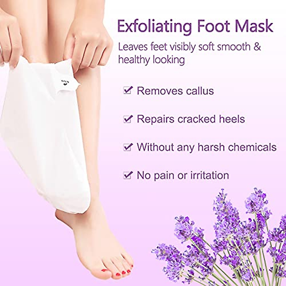 WEIDA SIGN Foot Peel Mask 3 Pack,For Cracked Heels, Dead Skin & Calluses - Exfoliator Remove Repair Rough Heels,Make Your Feet Baby Soft & Get a Smooth Skin (Lavender)