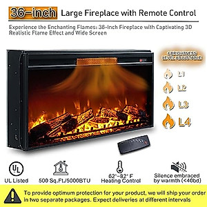 SinCiDo Farmhouse Fireplace TV Stand with 36" Electric Fireplace for 80 Inch TVs, 31" Tall Entertainment Center w/Drawer & Diamond Panel Door, Highboy Media Console for Living Room, 70inch, Dark Grey