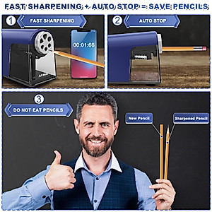 Heavy Duty Electric Pencil Sharpener, 6 Holes, AFMAT Classroom Sharpener for 6-11mm Pencils, Auto Stop, Super Fast, Save Pencils, School Teacher Must Have Pencil Sharpeners Plug in, Blue