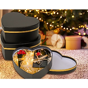 Oairse Black Gift Boxes with Lids for Present Heart Shaped Flower Boxes for Arrangements Set of 4 Floral Gift Boxes for Bridesmaid, Proposal, Wedding, Birthday, Baby Showers