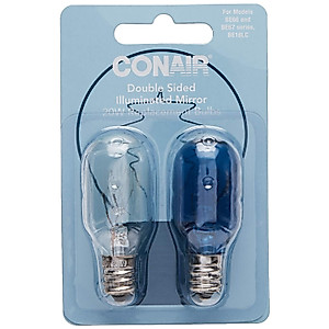 Conair Incandescent Mirror Replacement Bulbs, 20W, 1 Clear & 1 Blue