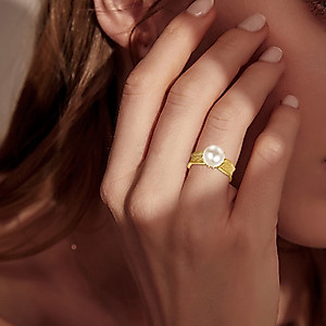 AENEAS Gold Plated Pearl Ring Sterling Silver Pearl Rings for Women Adjustable Open Real Natural Freshwater Pearl Band Ring Jewelry Gifts for Women