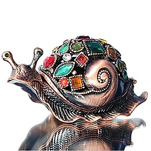 Waltz&F Bronze snail Figurine Collectible Hinged Trinket Box Bejeweled Hand-painted Ring Holder