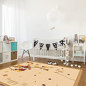 Indoor Area Rugs Thanksgiving Autumn Branches Non-Slip Floor Mats Red Yellow Maple Leaf Rectangular Carpet Soft Washable Rugs for Living Room/Bedroom/Hallway Home Decor - 4x6 Feet