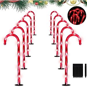 Christmas Candy Cane Lights Pathway Markers Outdoor Christmas Decorations Yard, 10 Pack 22" Waterproof Xmas Candy Cane Lights with 8 Modes & Stakes, for Holiday Party Walkway Patio Garden Indoor Decor