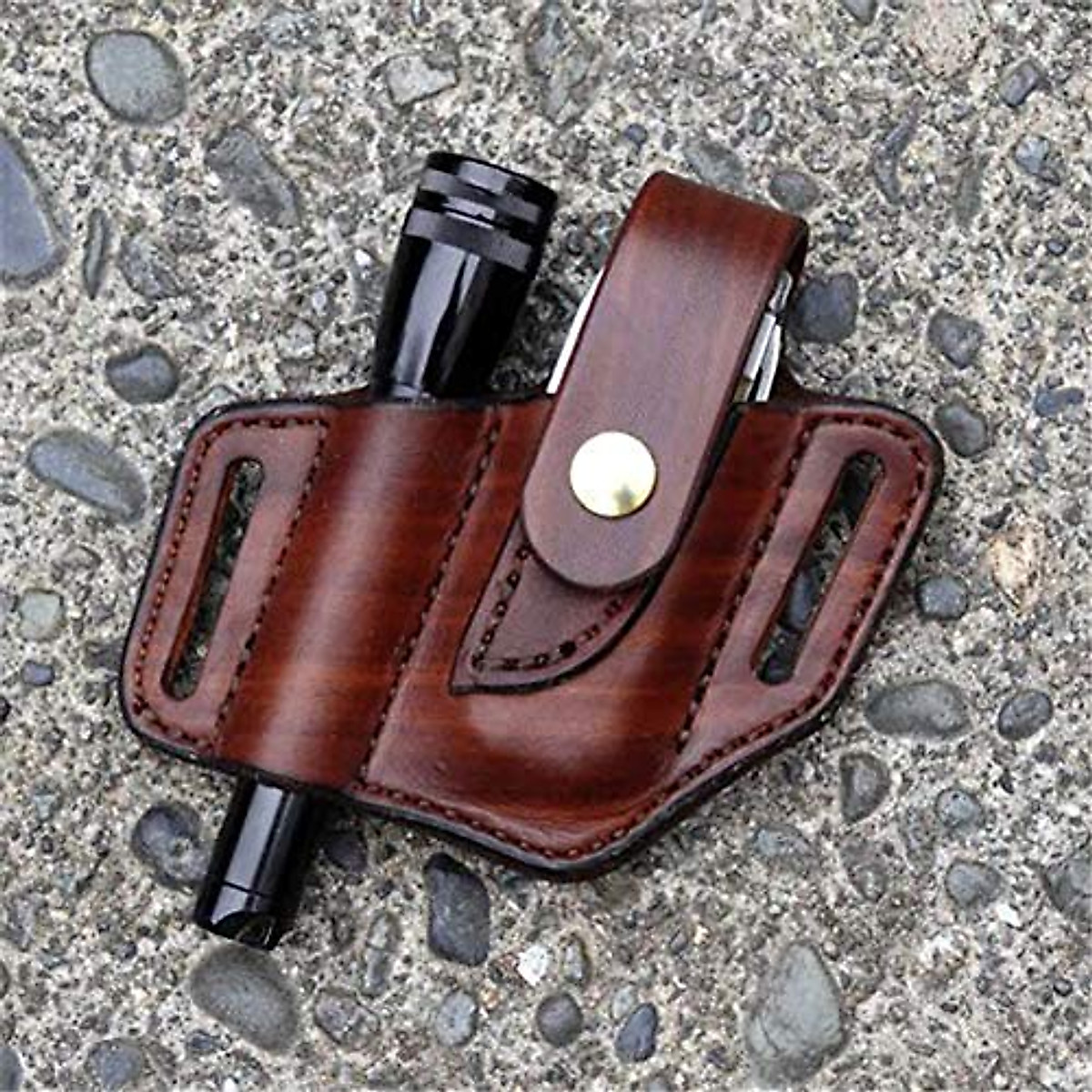 Timpfee Knife Belt Sheath,Leather Sheath, Knife Leatherman Holster with Pen Holder, Key Fob Organizer Sheath for Belt and Flashlight Sheath Multitool Pouch Tactical Pens Tools Black