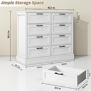 ZLWJGY White Dresser for Bedroom, Wood Dresser with 8 Drawers, Chest of Drawer for Bedroom Living Room Entryway Hallway, Modern Farmhouse Style