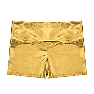 QinCiao Kids Teens Girls Shiny Metallic Ballet Active Dance Shorts Gymnastics Fitness Shorts Bottoms Hot Pants Gold 6