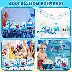 Outus 24 Pcs Shark Party Bags Blue Shark Birthday Party Favor Gift Bags Shark Goodie Candy Bags with Twist Handles Shark Party Supplies for Kids Summer Ocean Sea Baby Shower Decorations