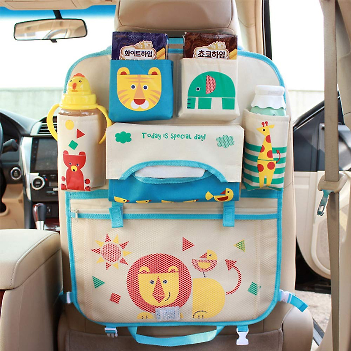 Cartoon Car Seat Back Organizers Large Capacity Car Seat Storage Bag Multifunctional Hanging Organizer Backseat Tissue Phone Water Bottle Storage Box Chair Back Stroller Hanging Bag Organizer Holder
