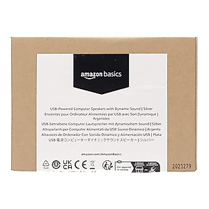 Amazon Basics Stereo 2.0 Speakers for PC or Laptop with Volume Control, 3.5mm Aux input, USB-Powered, 1 Pair, Silver