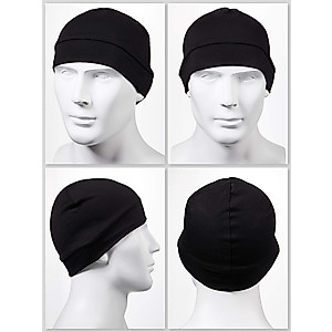 4 Pieces Men Skull Caps Soft Cotton Beanie Hats Stretchy Helmet Liner Multifunctional Headwear for Men Women (Black, Gray, Army Green, Navy Blue,Solid Style)