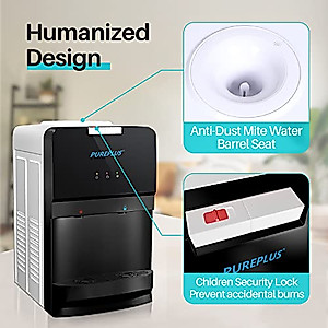 PUREPLUS Water Cooler Top Loading Countertop Water Cooler Dispenser, Hot & Cold Water, Child Safety Lock, Holds 3 or 5 Gallon Bottles, Compression Refrigeration Technology, White