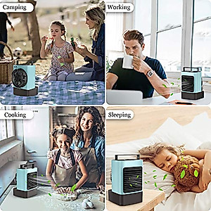 OVPPH Portable Air Conditioner Fan, Personal Air Cooler Desk Fan Mini Space Evaporative Cooler for Room Home Office Dorm (Blue)