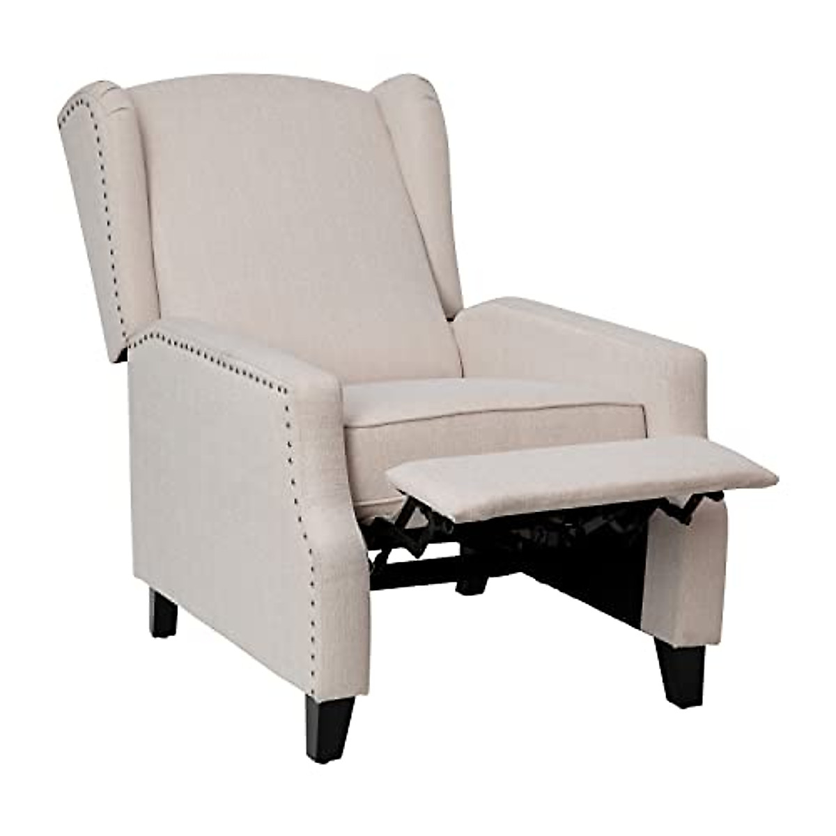 Flash Furniture Prescott Polyester Fabric Upholstered Slim Wingback Recliner, Modern Pushback Recliner Chair with Pocket Spring Seat, Cream
