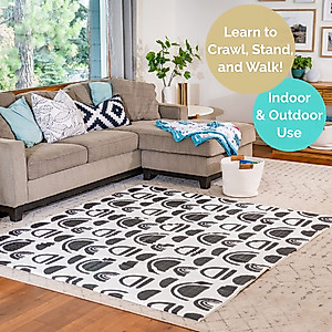 JumpOff Jo - Extra Large Waterproof Foam Padded Play Mat for Infants, Babies, Toddlers, Play Pens & Tummy Time, Foldable Activity Mat, 77 x 70 x 0.6 inches - Black and White