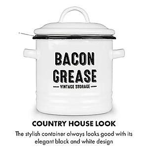 Granrosi Bacon Grease Container with Strainer, Cooking Oil Container, Bacon Grease Strainer, Cooking Oil Filter Pot Stainless Steel, Grease Can for Kitchen with Strainer, Bacon Fat Container - White