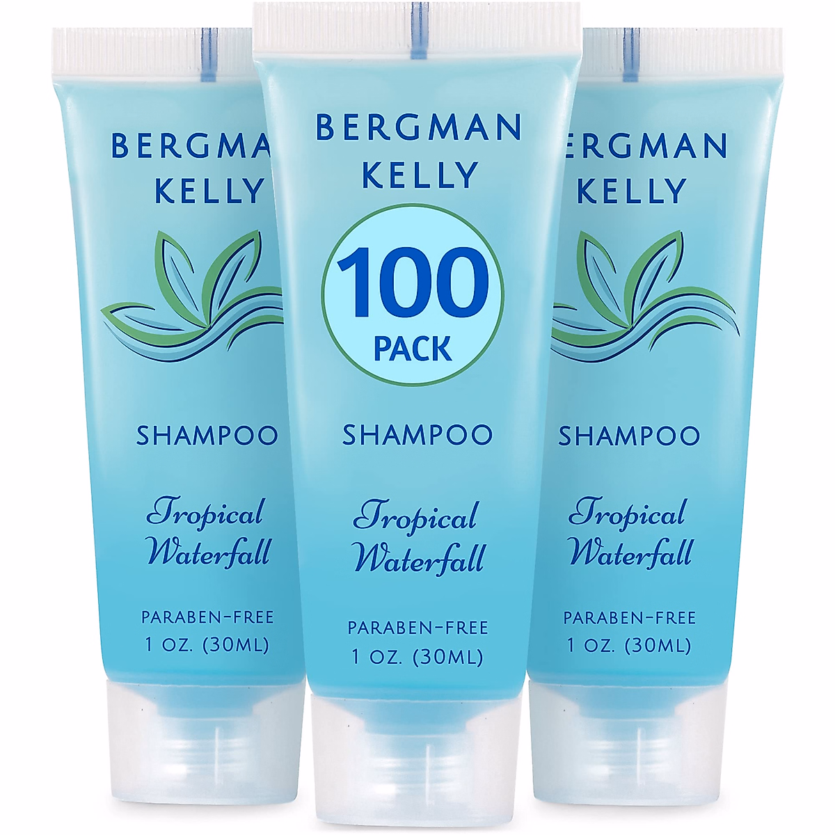 BERGMAN KELLY Travel Size Hotel Shampoo (1 fl oz, 100 PK, Tropical Waterfall), Delight Your Guests with Invigorating and Refreshing Shampoo Hotel Amenities, Mini & Small Size Luxury Shampoo in Bulk