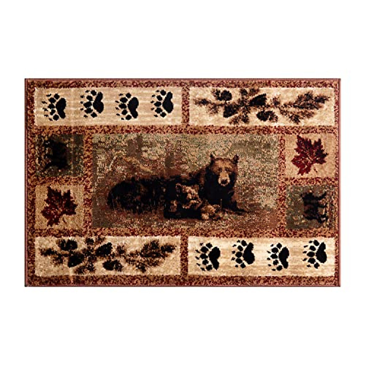 Masada Masada Rugs Kodiak Collection 6'x9' Cabin/Lodge Area Rug with Bear and Cub Scene