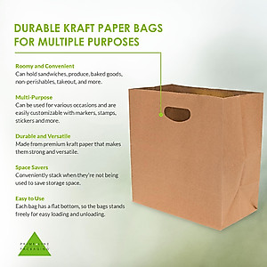 Prime Line Packaging Brown Paper Bags with Die Cut Handles for Food To Go, Bread, Take Out Goodie, Restaurant, Small Business, Bulk, 11x6x11, 100 Pack