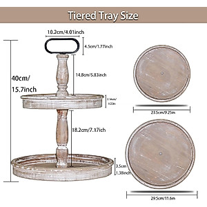 Krismax Decorative Trays - Two Tiered Tray Stand Rustic Tiered Tray Decor Farmhouse 2 Tiered Tray Serving Tray Seasonal & Holiday Decoration Wooden Tray for Coffee Table Farmhouse Display Stand Tray