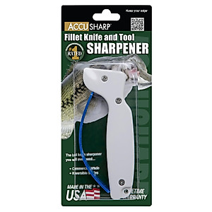 AccuSharp Knife & Tool Sharpener, Restores, Hones & Sharpens Straight & Serrated Knives, Hand-Held Tungsten Carbide Sharpening Tool, White & Blue, 1 Pack