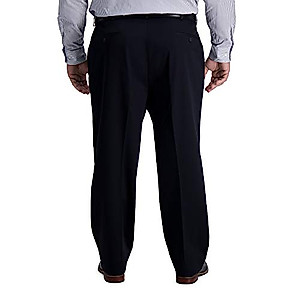 Haggar Men's Iron Free Premium Khaki Classic Fit Flat Front Expandable Waist Casual Pant (Regular and Big & Tall Sizes), Black-BT, 44W x 30L