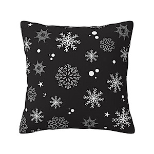 ChangQingArt White Christmas Winter Snowflakes Throw Pillow Covers,Black Decorative Pillow Covers Digital Printing Blended Fabric for Couch Sofa Bed Invisible Zipper 16X16 in