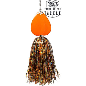 Tooth Shield Tackle Chubby Musky Bucktail (Hot Crawfish / Crayfish) Muskie Pike Double 9 Inline Spinner Musky Lures Baits Tackle