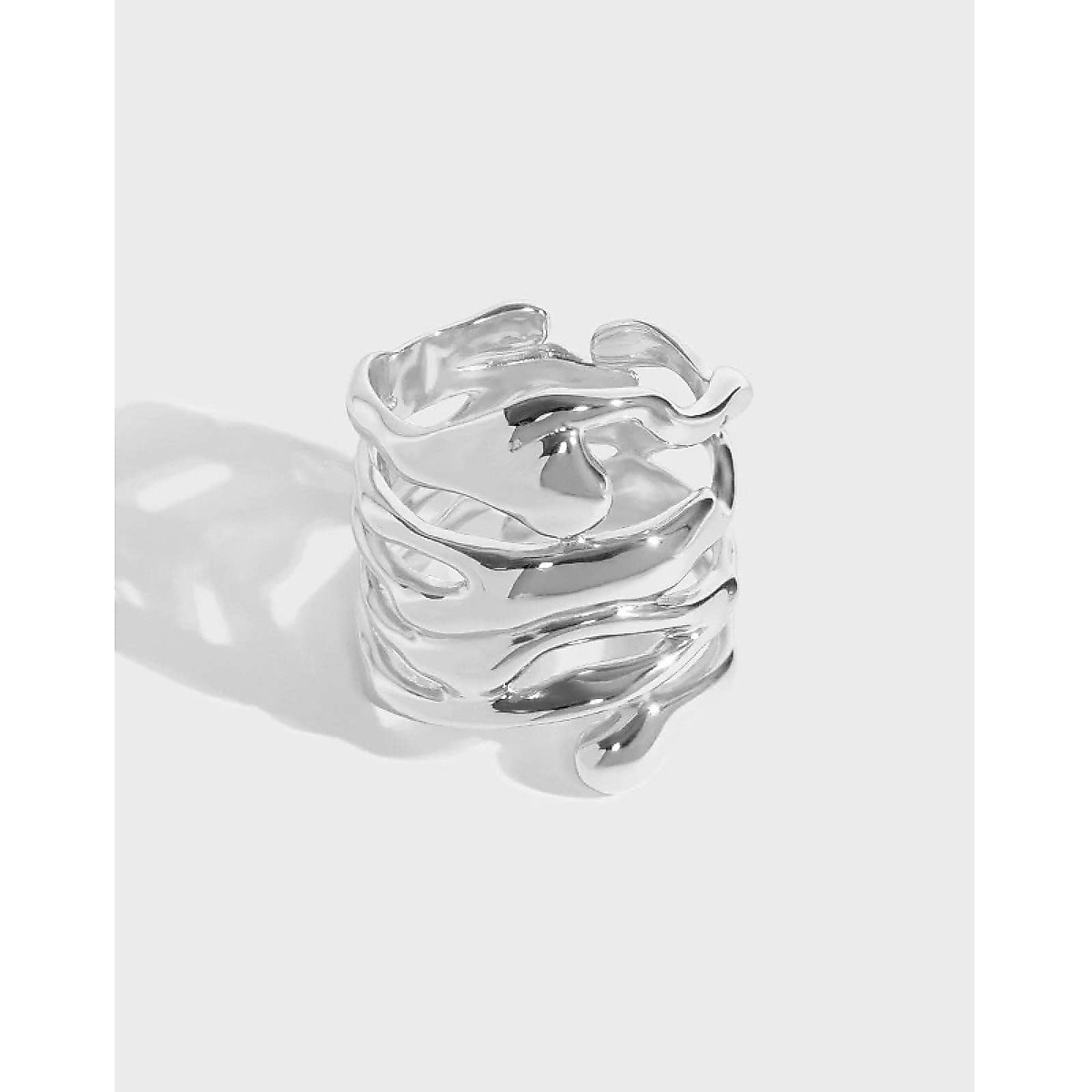 925 Women'S Open Ring, Multi-Layer Wrap Wide Face Ring Silver