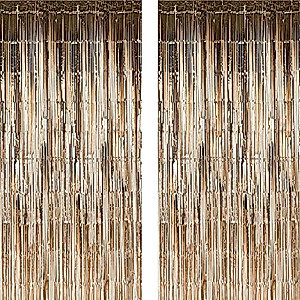Twinkle Star 2 Pack Photo Booth Backdrop Foil Curtain Tinsel Backdrop Environmental Background for Birthday Party, Wedding, Graduation, Christmas Decorations (Champagne)
