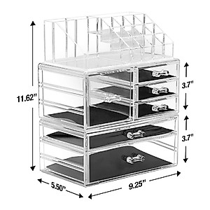 Sorbus Large Clear Makeup Organizer - Detachable 3-Piece Jewelry & Make Up Organizers and Storage Set - Spacious Cosmetic Display Tower - Makeup Organizer for Vanity, Bathroom, Dresser & Countertop