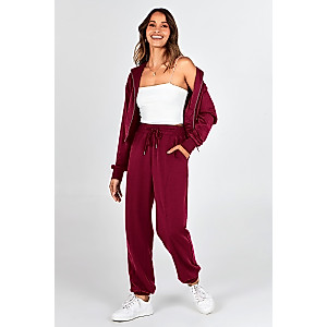 PRETTYGARDEN Women's 2 Piece Tracksuit Outfits Long Sleeve Zip Up Sweatshirt Drawstring Sweatpants Lounge Set (Wine Red,X-Large)