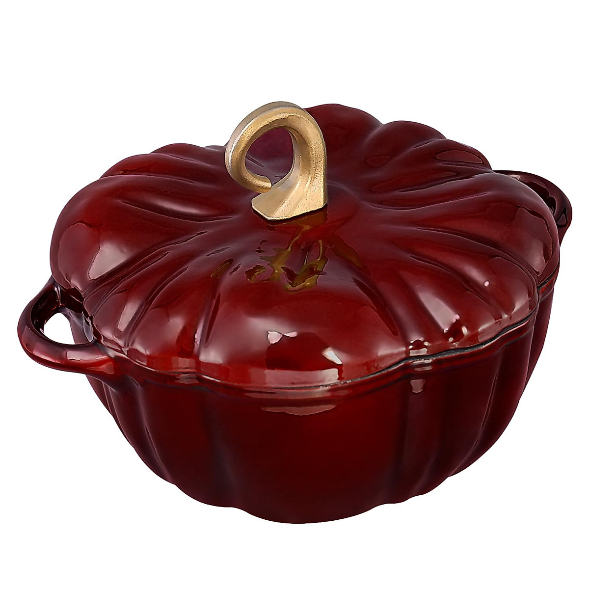Flavehc Pumpkin Dutch Oven Pot with Lid 1.8 qt Pumpkin Cast Iron Dutch Oven for Bread Baking Red Enameled Cast Iron Dutch Oven with Handels