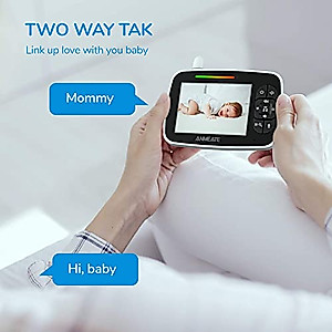 ANMEATE Baby Monitor with Remote Pan-Tilt-Zoom Camera, 3.5” Large Display Video Baby Monitor with Camera and Audio |Infrared Night Vision |Two Way Talk | Room Temperature| Lullabies and 960ft Range