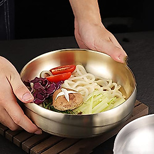 Luxshiny Double- Wall Insulated Stainless Steel Soup Bowl Insulated Bowls for Cereal Soup Ice Cream Rice Noodles Salad Kids Snacks 19. 5cm Gold