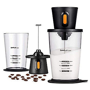 SIMPLETaste Electric Milk Frother, Automatic Battery Operated Foam Maker and Drink Mixer with Stainless Steel Whisk and Foamer Cup