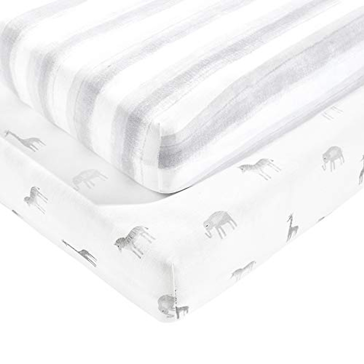 Lush Decor Baby Jungle Adventure Organic Cotton 2 Pack Fitted Crib Sheet, Gray, 52" L x 28" W + 9" Drop