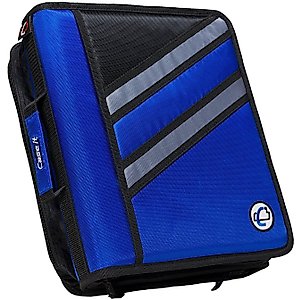 Case-it The Z Shape Zipper Binder - Two Binders in One - Double Sided 1.5 Inch D-Ring - Multiple Pockets - 500 Page Capacity - Comes with Shoulder Strap, Blue Z-176