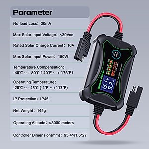 10A MPPT Wireless Solar Charge Controller with BT, Bateria Power 12 Volt Phone APP Intelligent Control Solar Regulator with LCD Display, LED Indicate Light for Gel AGM Lithium LiFePO4(Sunrock 10Pro)