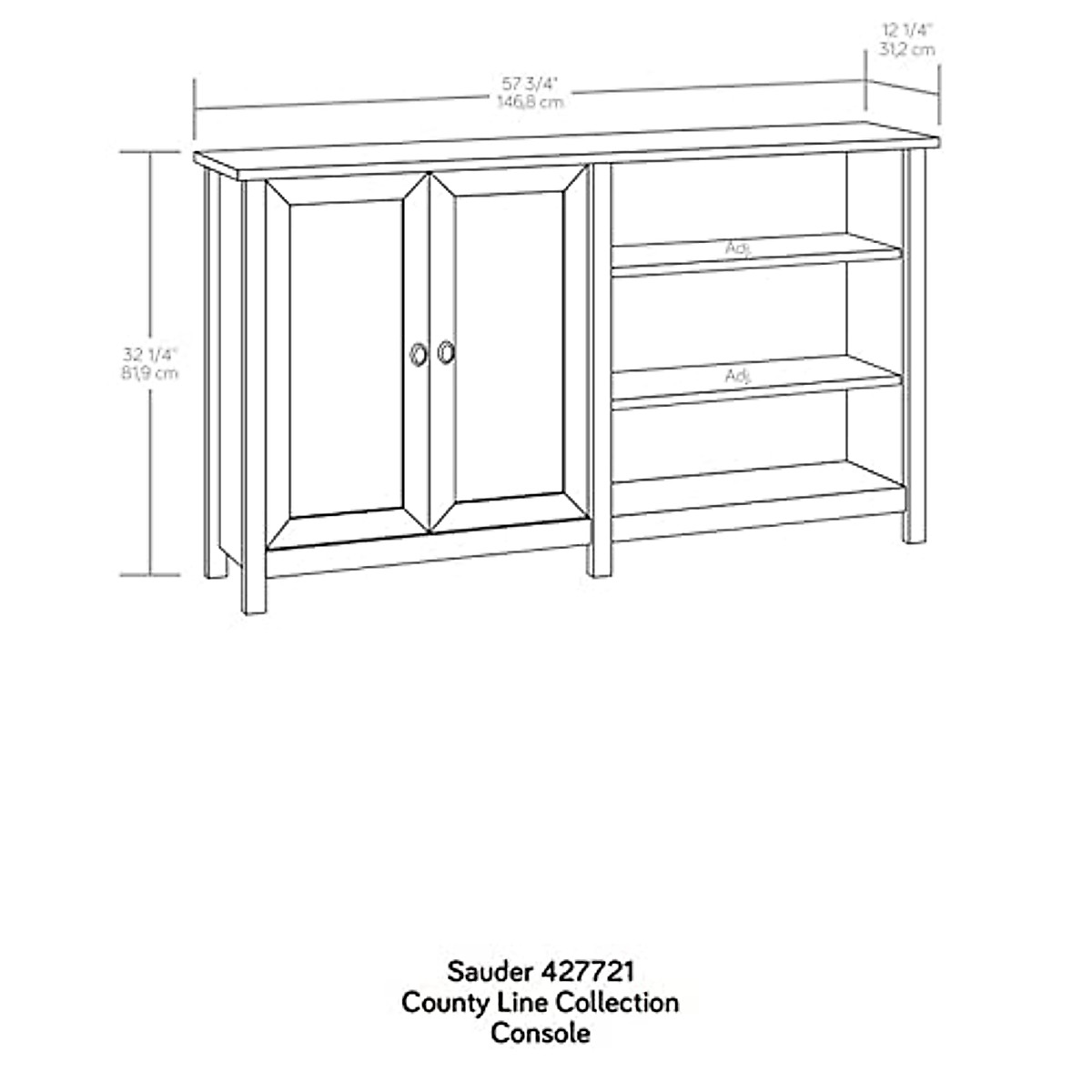 Sauder County Line Storage Console TV Stand in Soft White, Soft White Finish
