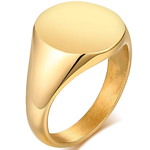 Jude Jewelers Stainless Steel Classical Simple Plain Round Signet Style Pinky Wedding Statement Promise Anniversary Ring (Gold, 6)