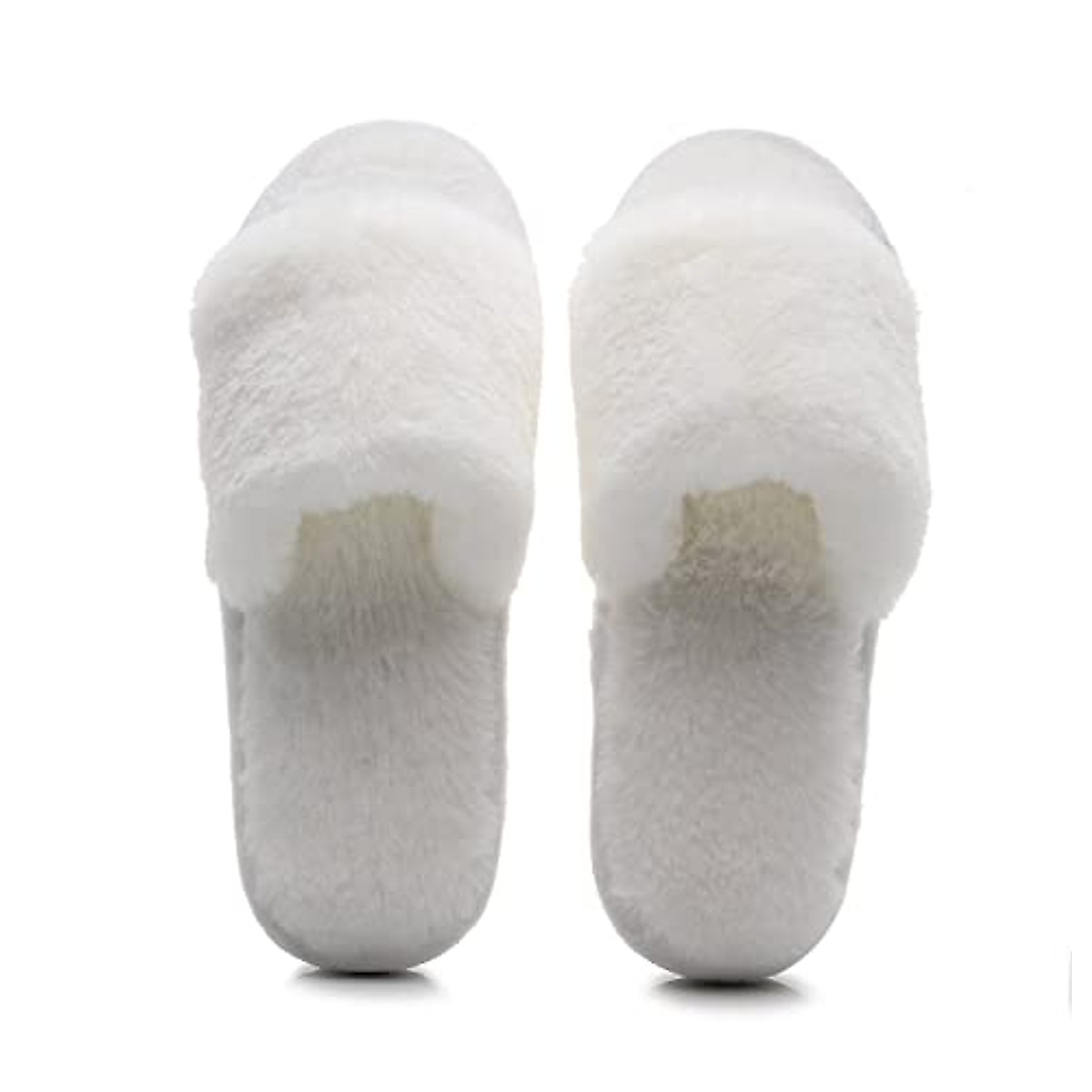 Women's Fuzzy Cozy House Slippers Soft Plush Furry Fur Open Toe Memory Foam Winter Warm Comfy Slip On Breathable Indoor Outdoor (White,9-10)