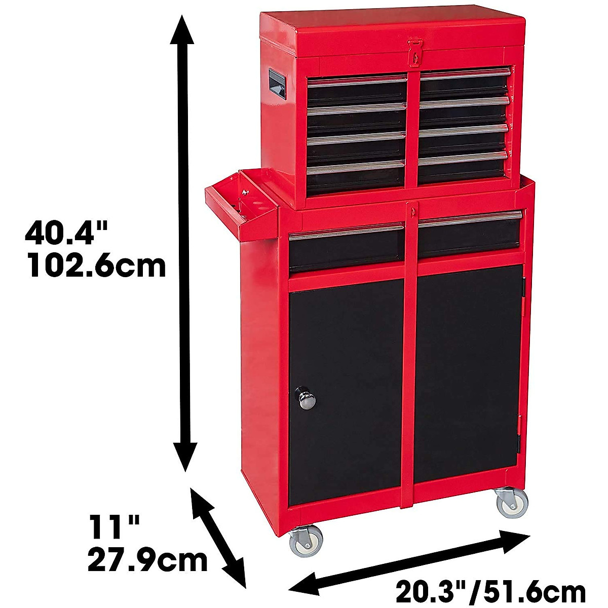 BIG RED ATBT1204R-RB Torin Rolling Garage Workshop Tool Organizer: Detachable 4 Drawer Tool Chest with Large Storage Cabinet and Adjustable Shelf, Red/Black