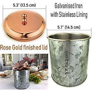 Galrose Galvanized Iron Insulated Ice Bucket – Rose Gold Lid, 2 Liter Stainless Steel Double Wall 5.5" x 6” Rustic Wine Chiller or Champagne Bucket. Unique 6th Iron Anniversary or Birthday Gift