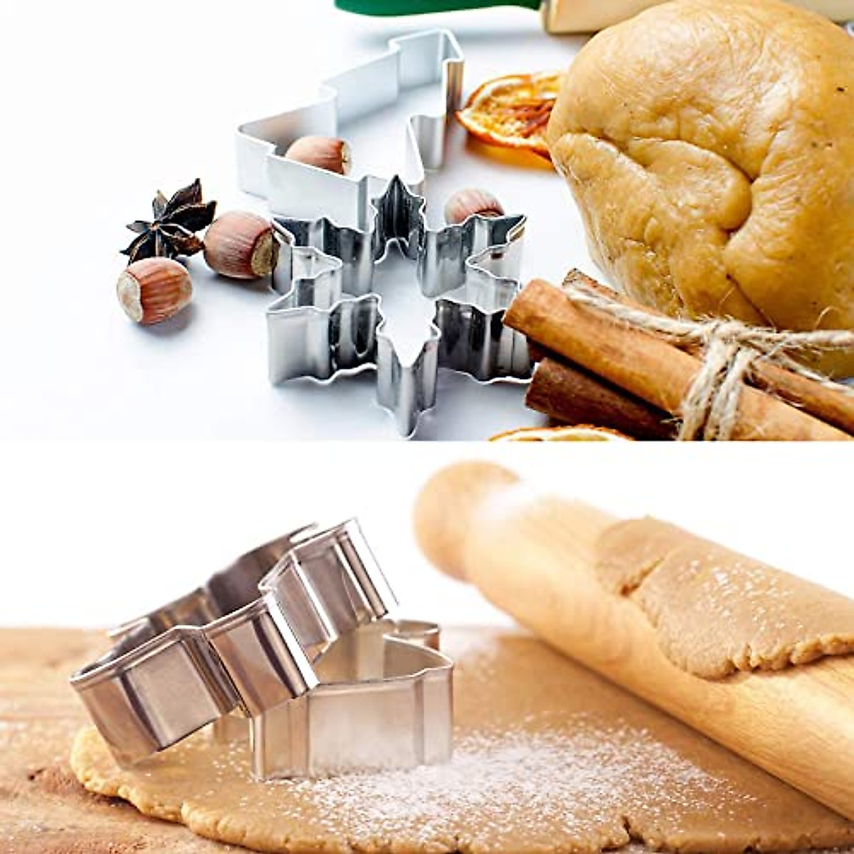 Christmas Cookie Cutters, 10 Pcs 2 Inches Stainless Steel for Xmas/Holiday/Party Supplies/Gifts-Snowflake, Bell, Christmas Tree, Star, Moon, Angle, Heart & More Cookie Cutters Christmas Shapes