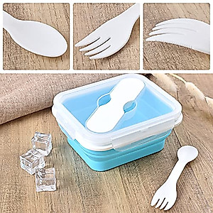 ionEgg Silicone Lunch Container With Spoon & Fork, Bento Box, Collapsible Food Storage Container with Clip-on Lid, 20 Oz