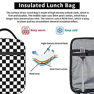 Golosila Black White Racing and Checkered Pattern Totes Lunch Bag Portable Insulated Lunch Box Back to School Picnic Office Travel